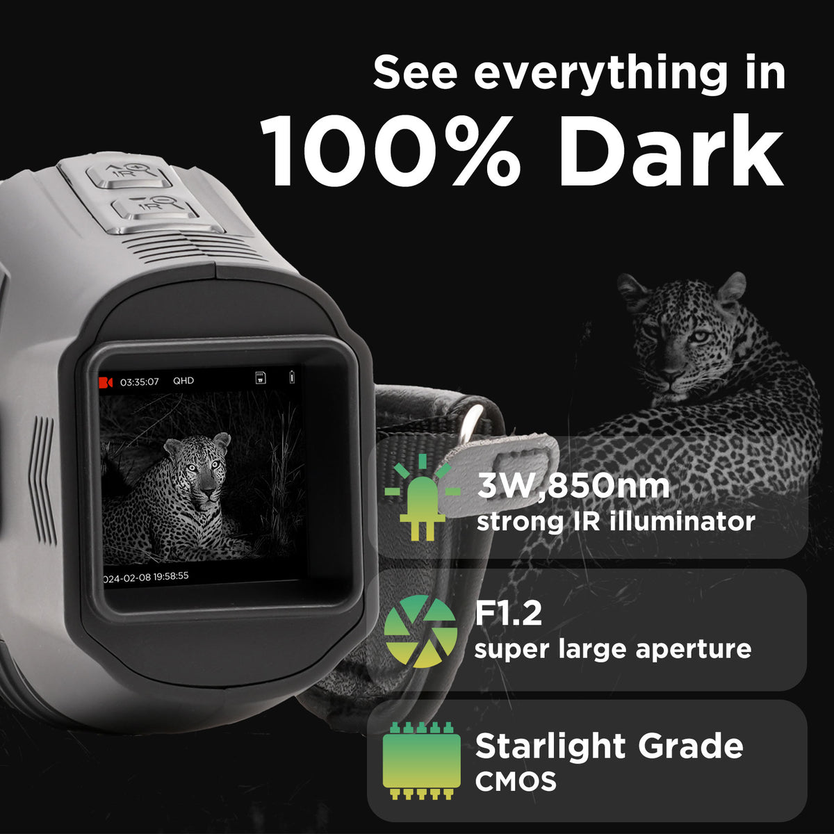 Night Vision Monocular, Digital Infrared Night Vision for 100% Darknes ...